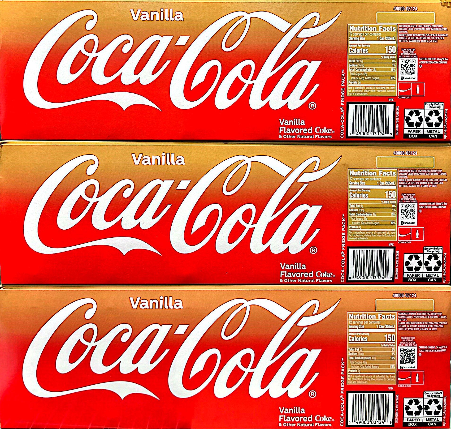 Coke Vanilla - 355 ml, 12pack Cans pack x 3 cases ( 36 cans) – mrwaterman